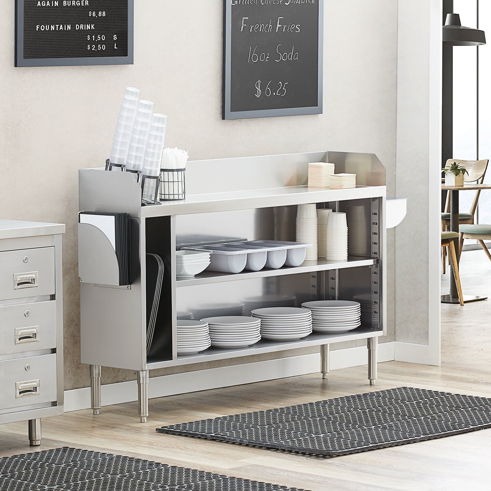 Regency 60" Stainless Steel Bussing / Waitress Station with Pan Holder