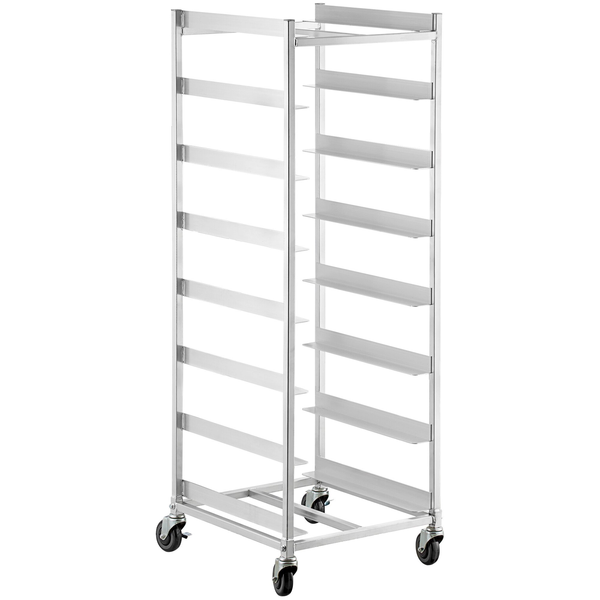 Regency 8 Shelf Welded Aluminum Glass Rack Cart with 8" Spacing