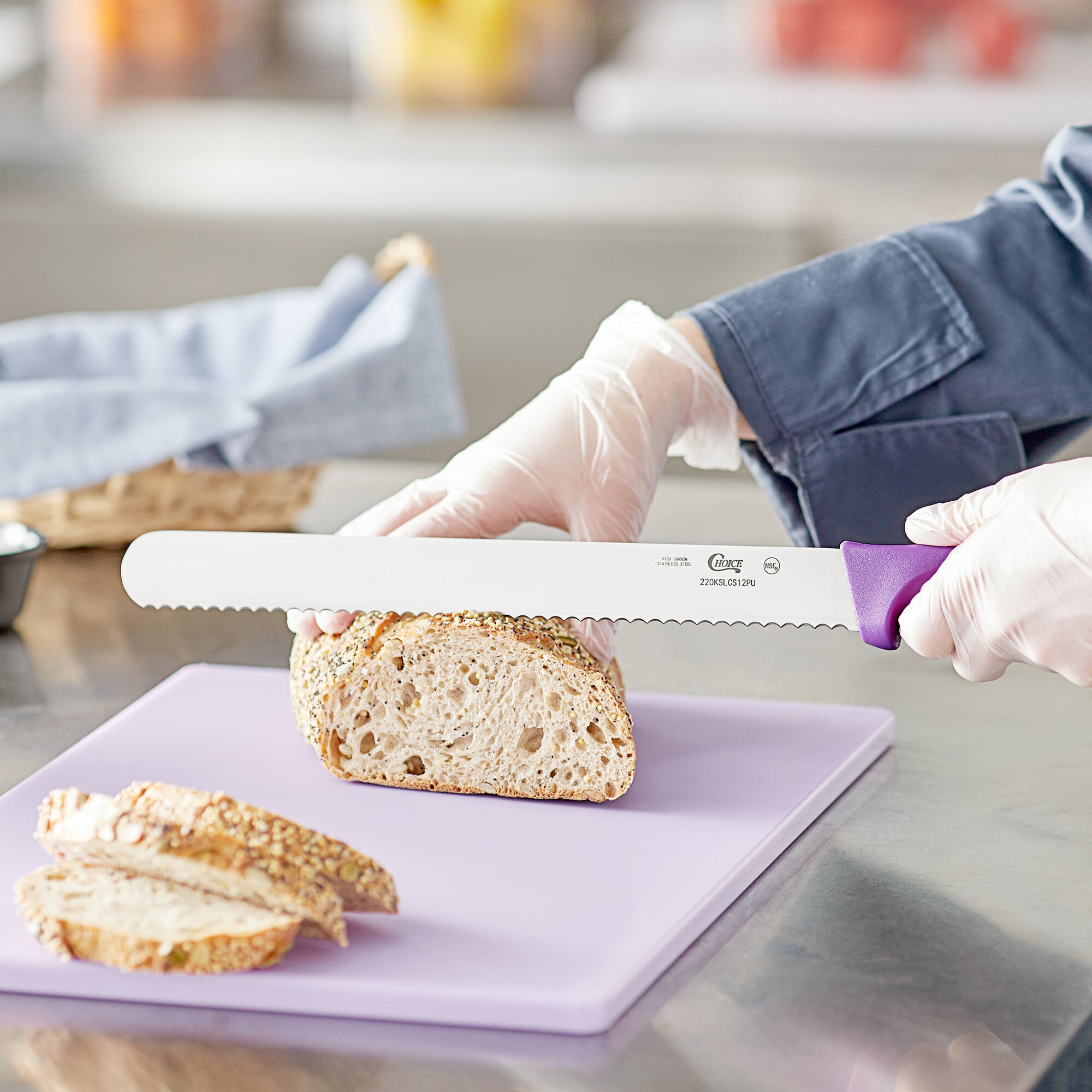 Choice 12" Serrated Edge Slicing / Bread Knife with Purple Handle