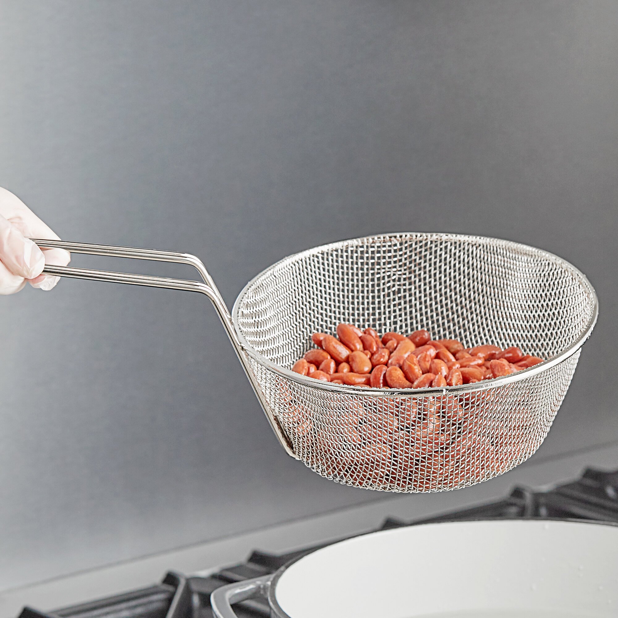Choice 8 1/2" Round Nickel-Plated Fine Mesh Culinary Basket