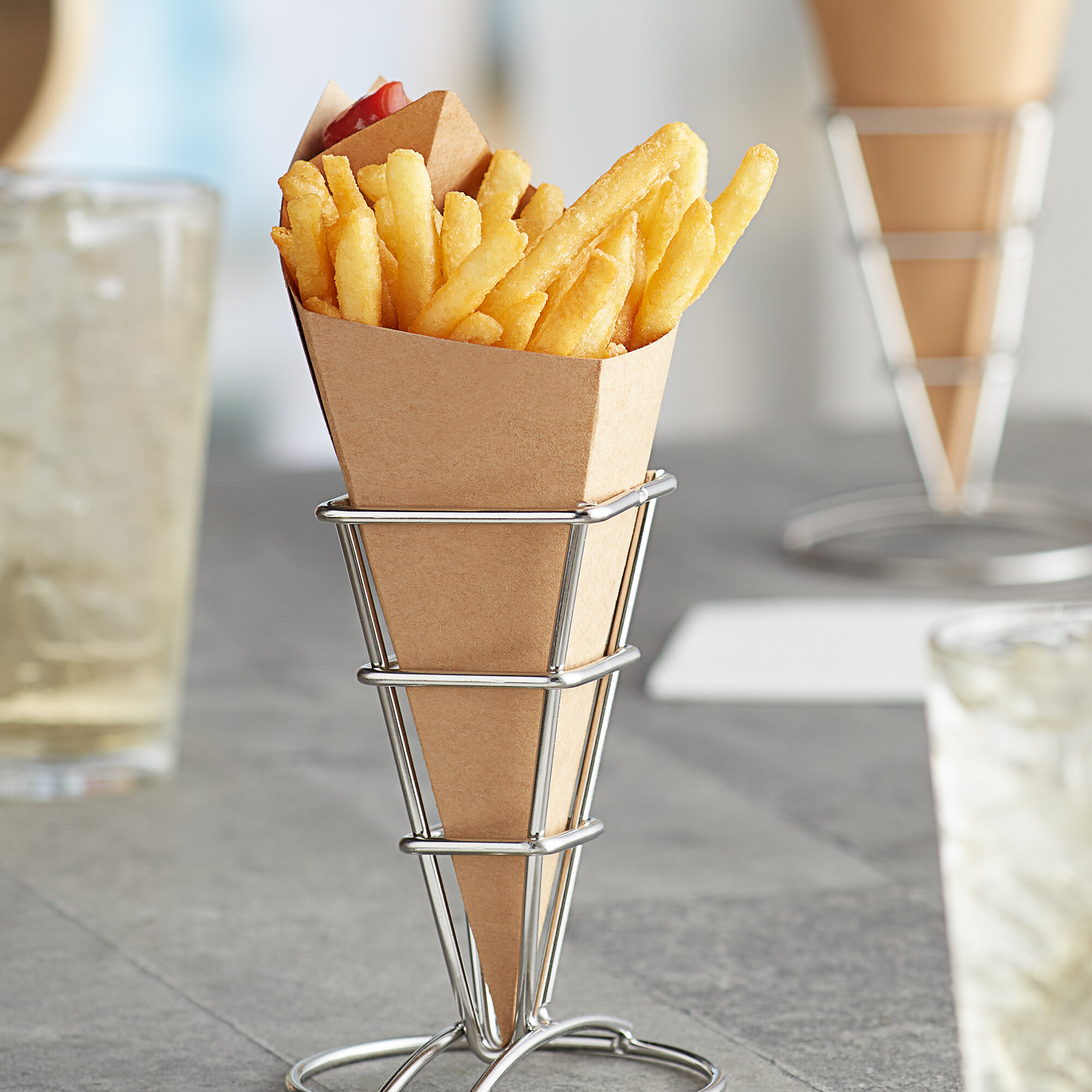 Carnival King 10 oz. Kraft Square Cardboard Fry Cone - 500/Case