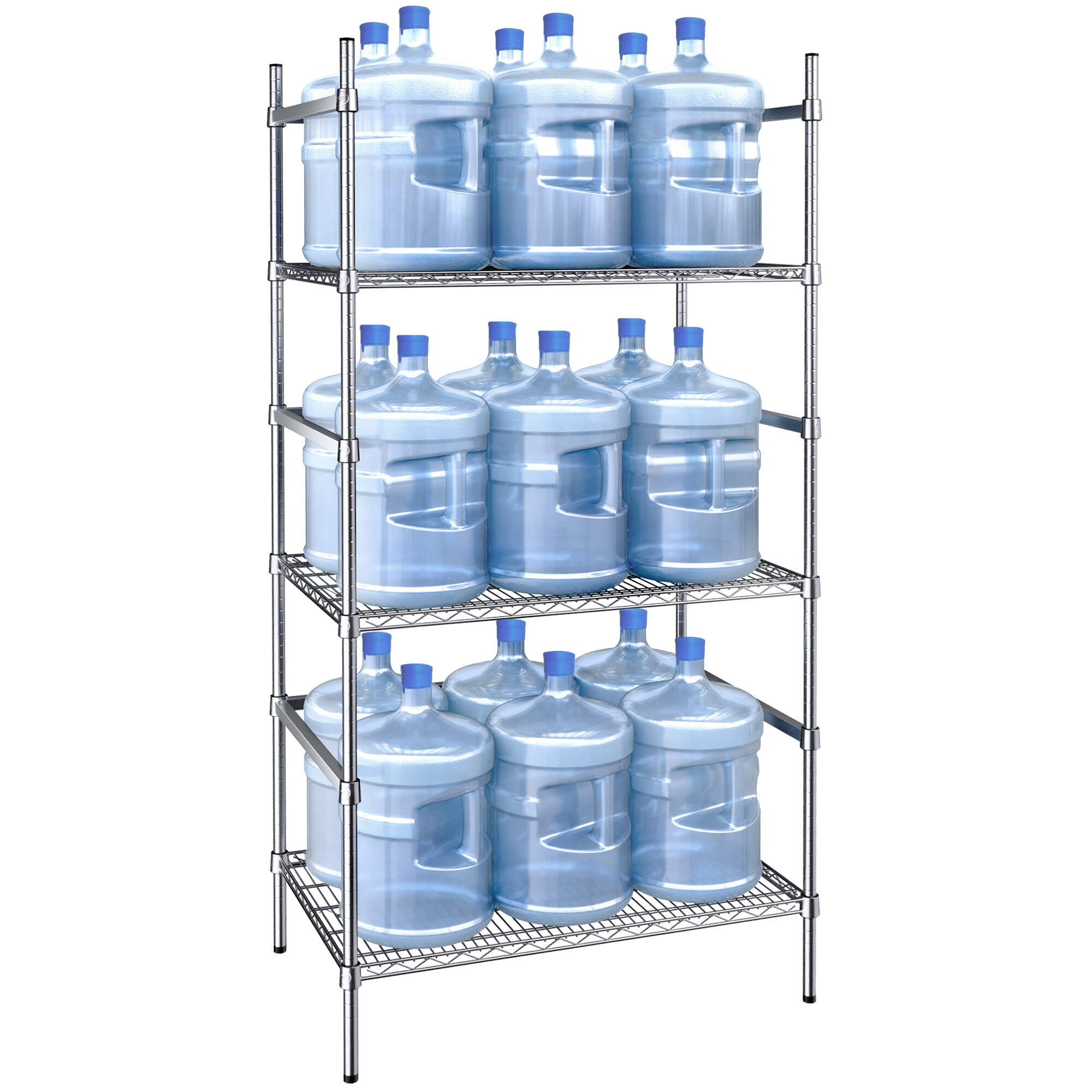 Regency 18-Bottle Chrome 5 Gallon Water Bottle Rack - 24" x 36" x 74 ...