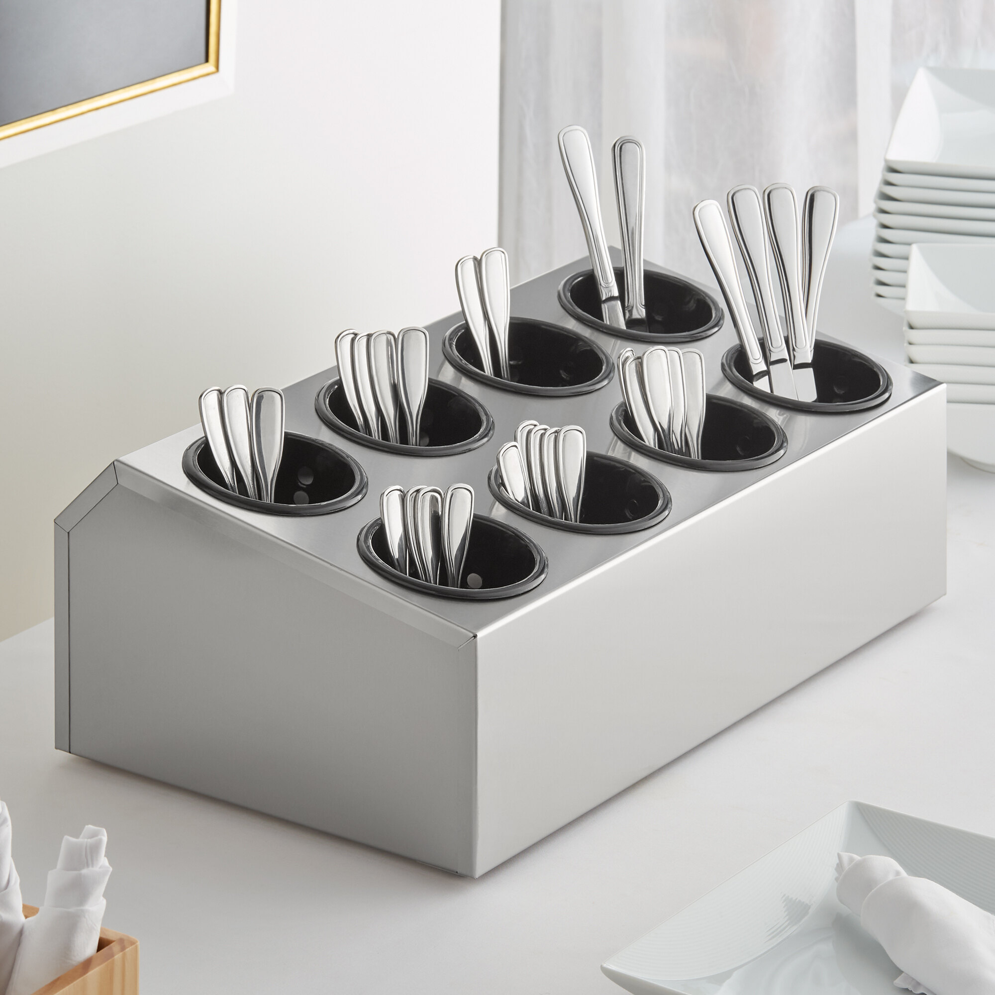 Choice Eight Hole Stainless Steel Flatware Organizer with Black ...