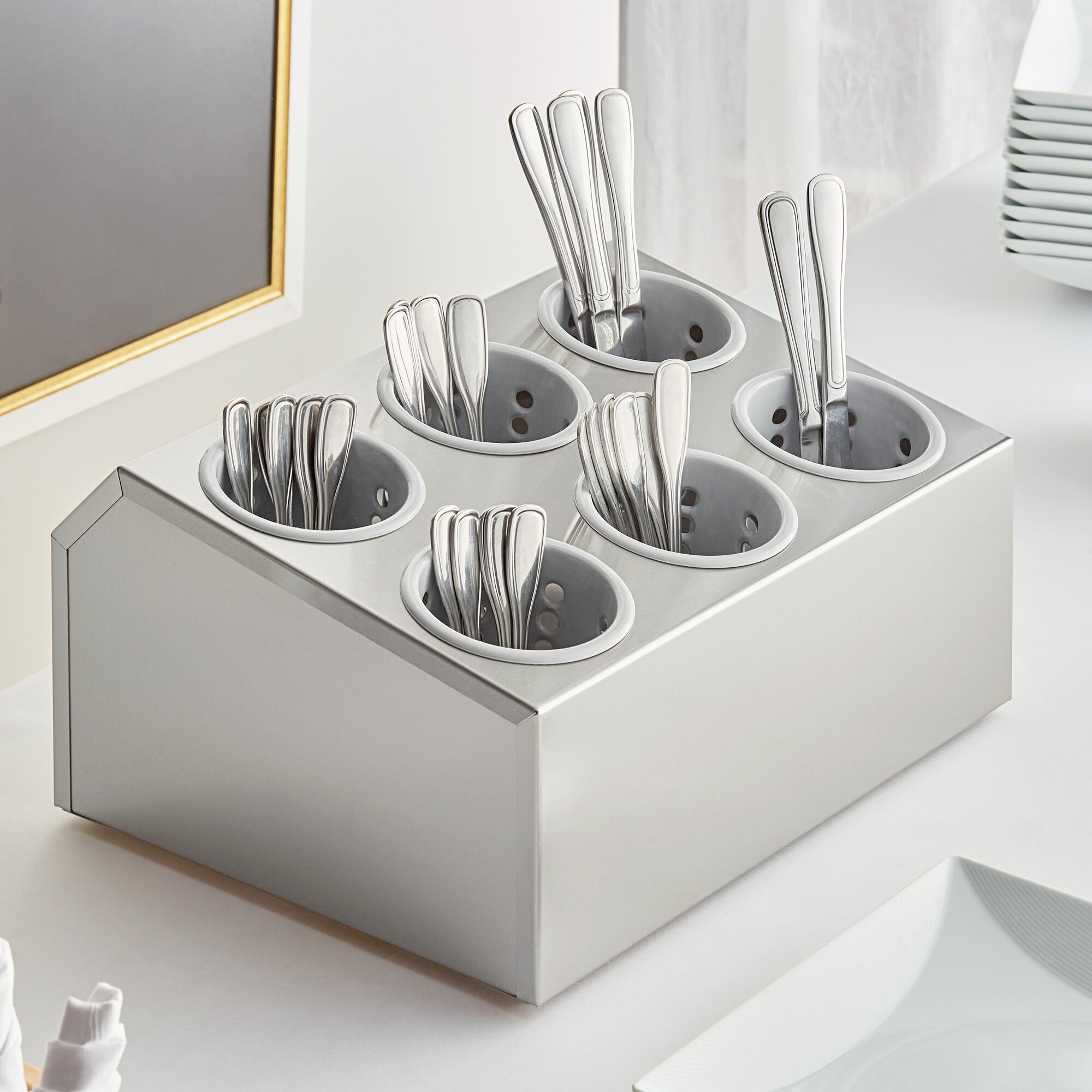 Choice Six Hole Stainless Steel Flatware Organizer with Gray Perforated ...