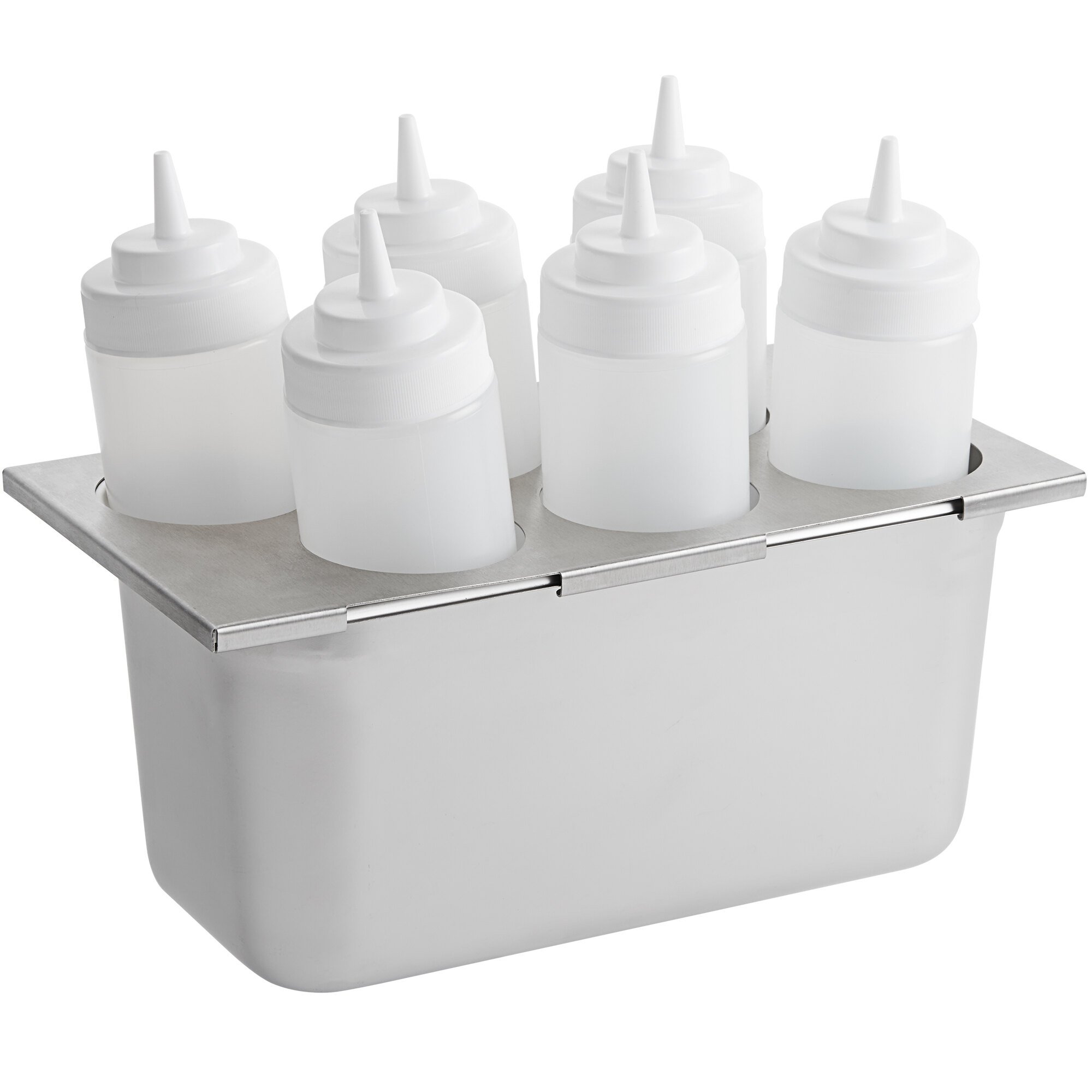 Choice Stainless Steel Six Hole Squeeze Bottle Holder Kit With 24 Oz choice-stainless-steel-six-hole-squeeze-bottle-holder-kit-with-24-oz