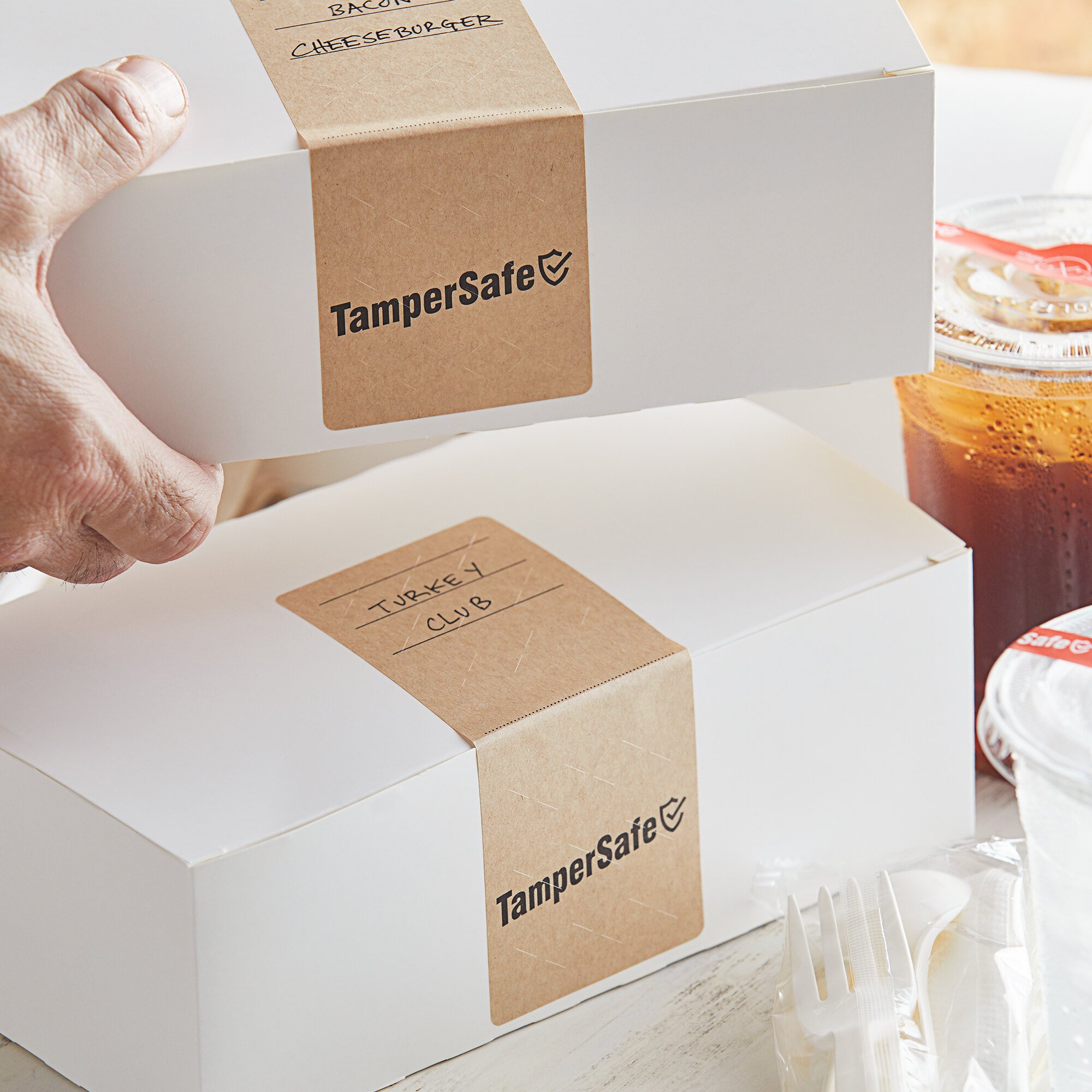 TamperSafe 2 1/2" x 6" Kraft Paper Tamper-Evident Label - 250/Roll