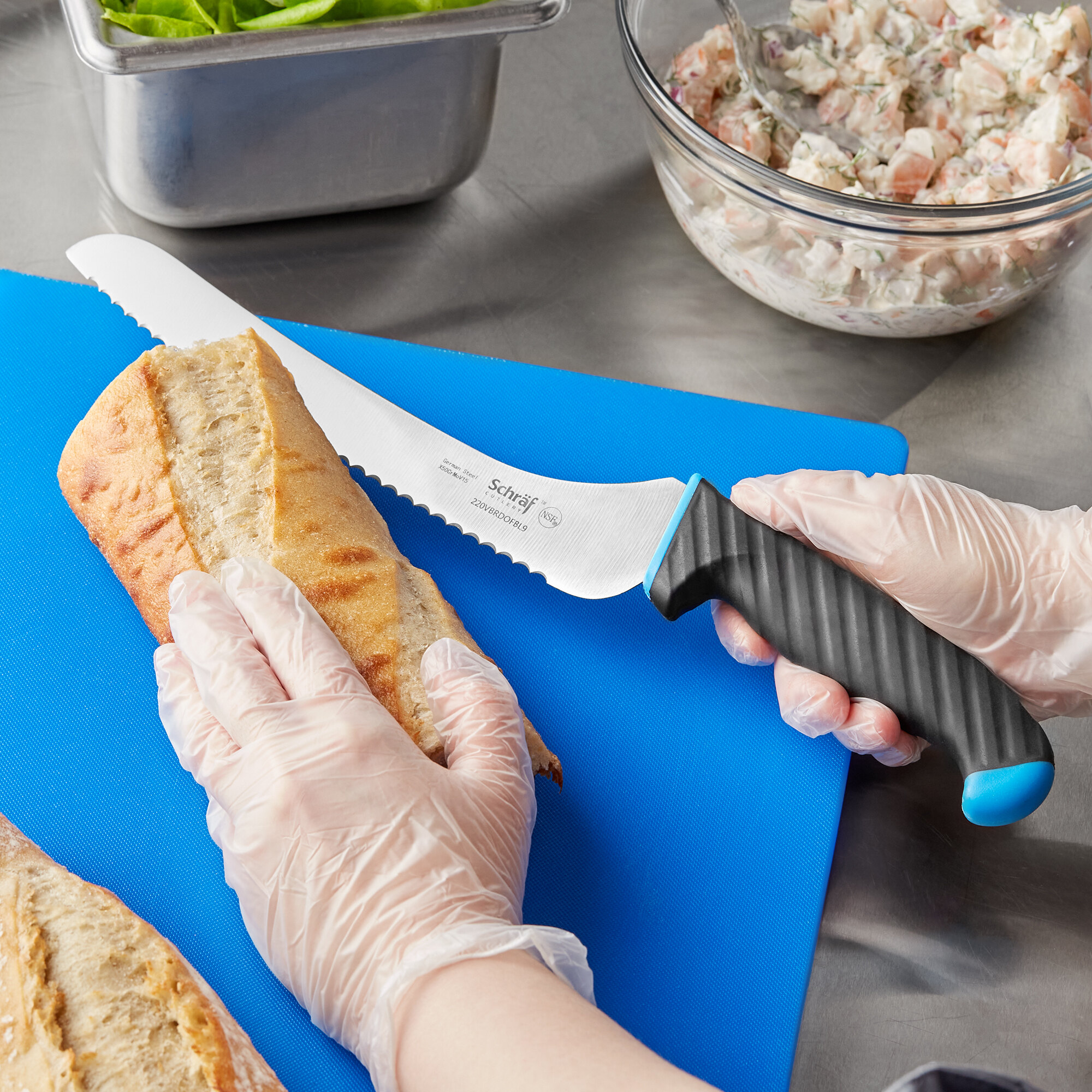Schraf™ 9" Serrated Offset Bread Knife with Blue TPRgrip Handle