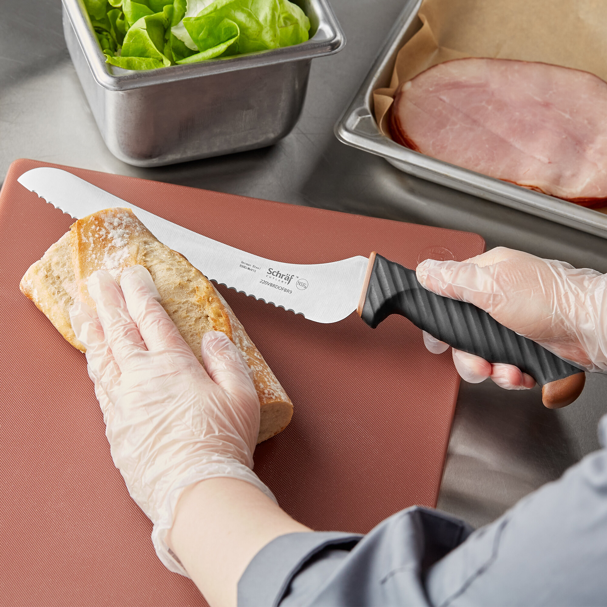 Schraf™ 9" Serrated Offset Bread Knife with Brown TPRgrip Handle