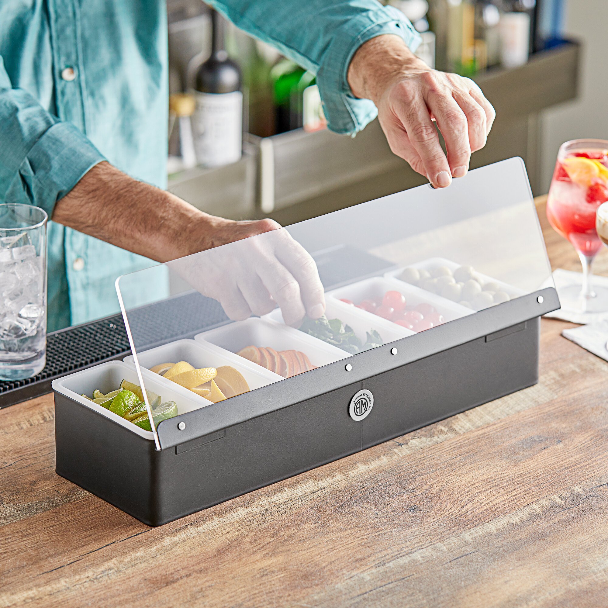 American Metalcraft CDB6 6-Compartment Matte Black Condiment Bar with ...