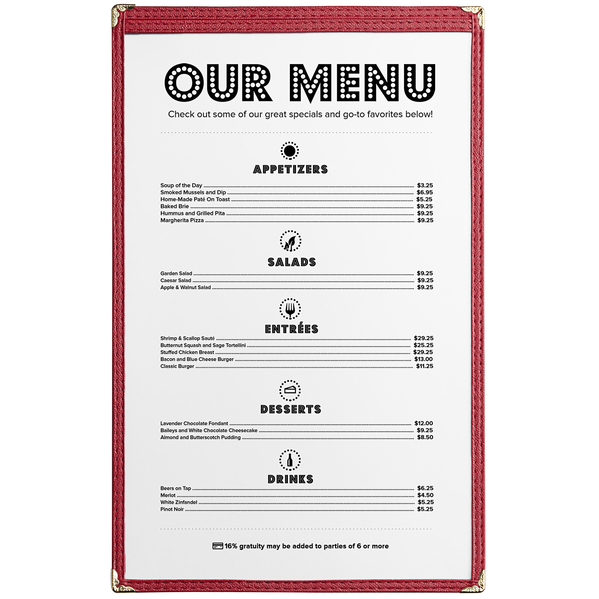 Choice 8 1/2" x 14" Burgundy Single Pocket Menu Cover