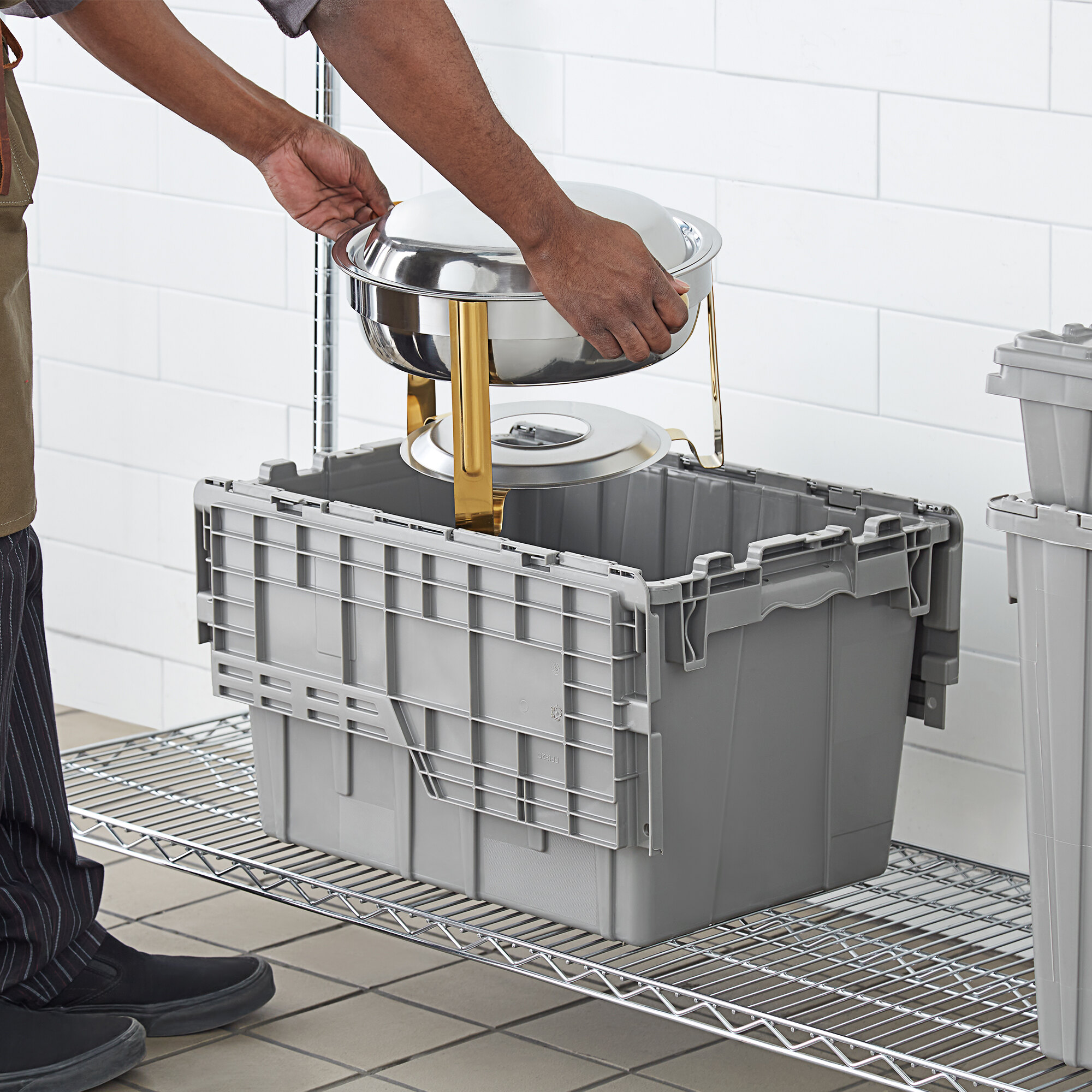 Choice 19 13/16" x 14" x 12 15/16" Medium Stackable Grey Chafer Tote ...