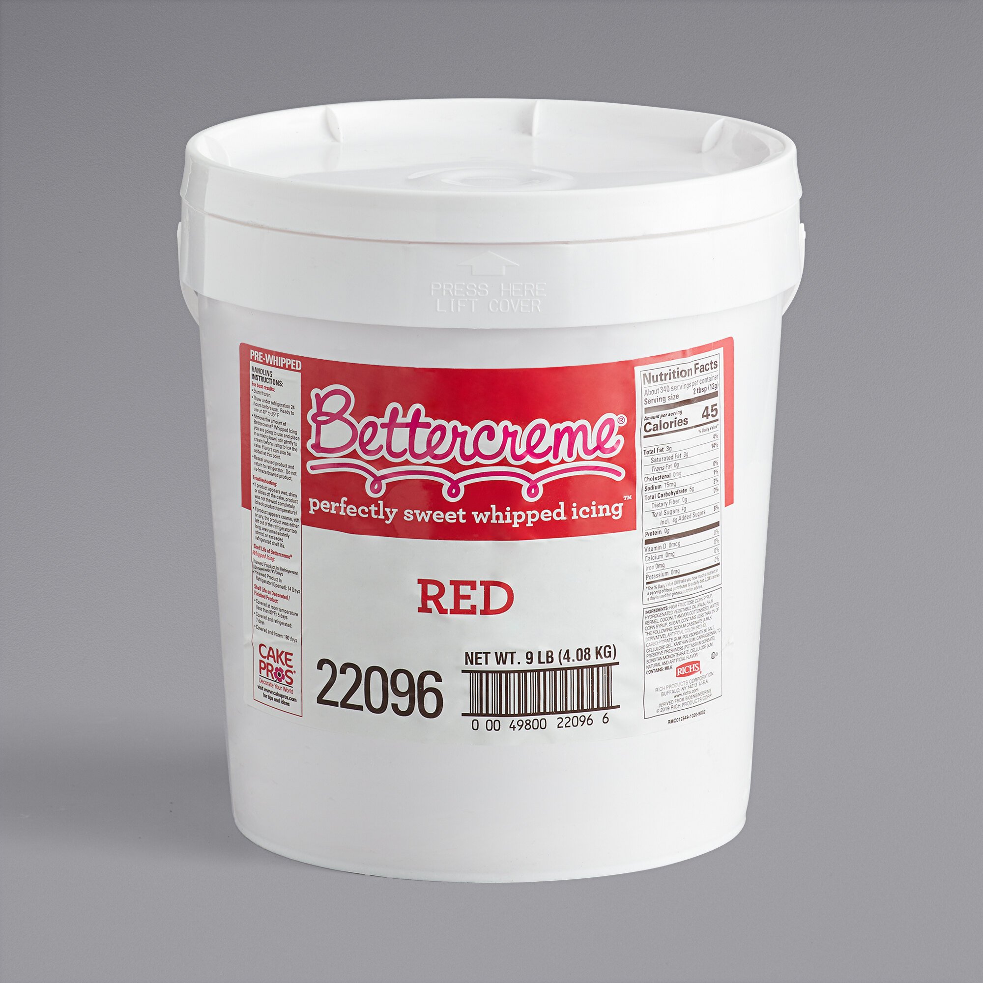 Rich's Bettercreme Red Whipped Icing - 9 lb. Pail