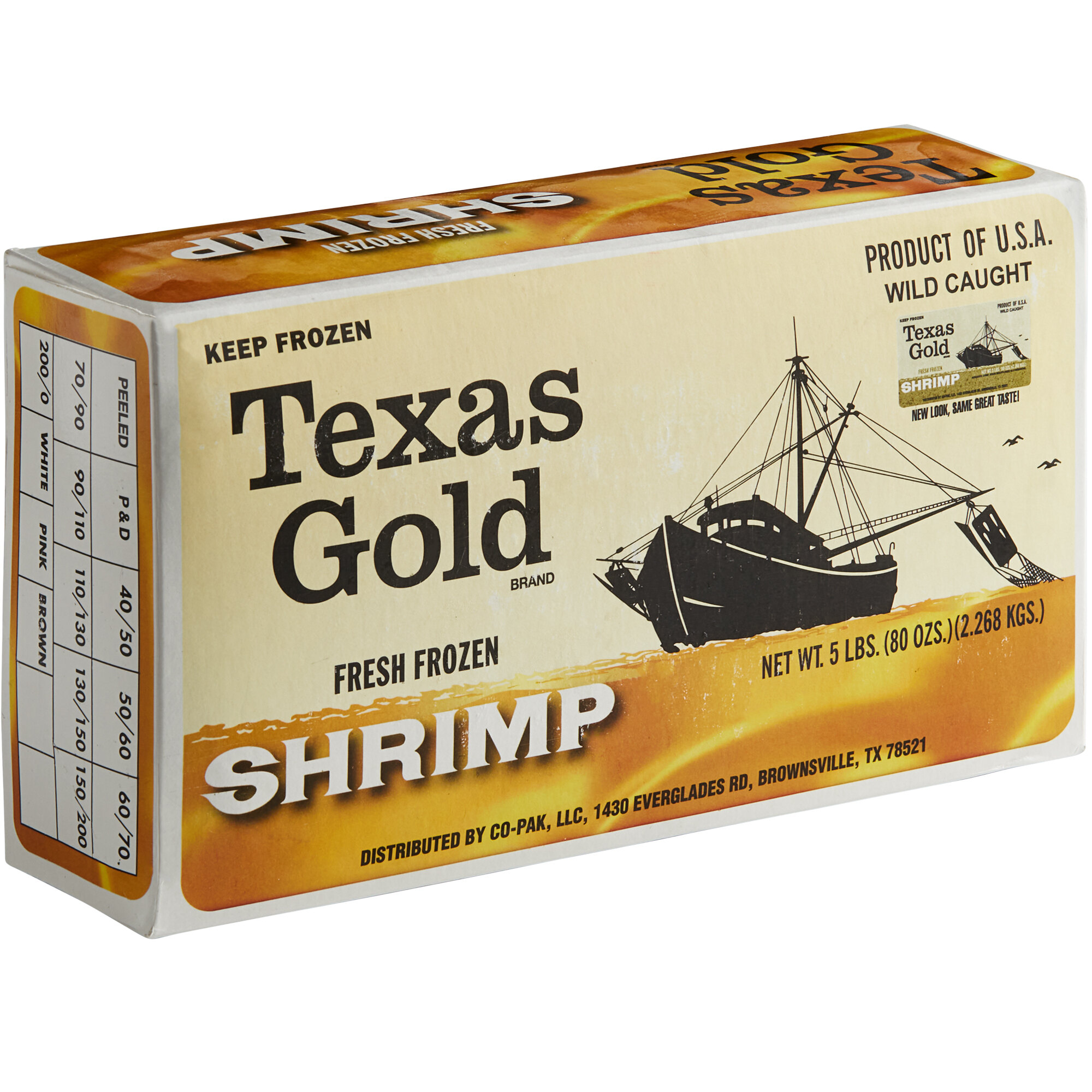 Texas Gold 5 Lb Block 16 20 Size Wild Caught Raw Brown Gulf Shrimp