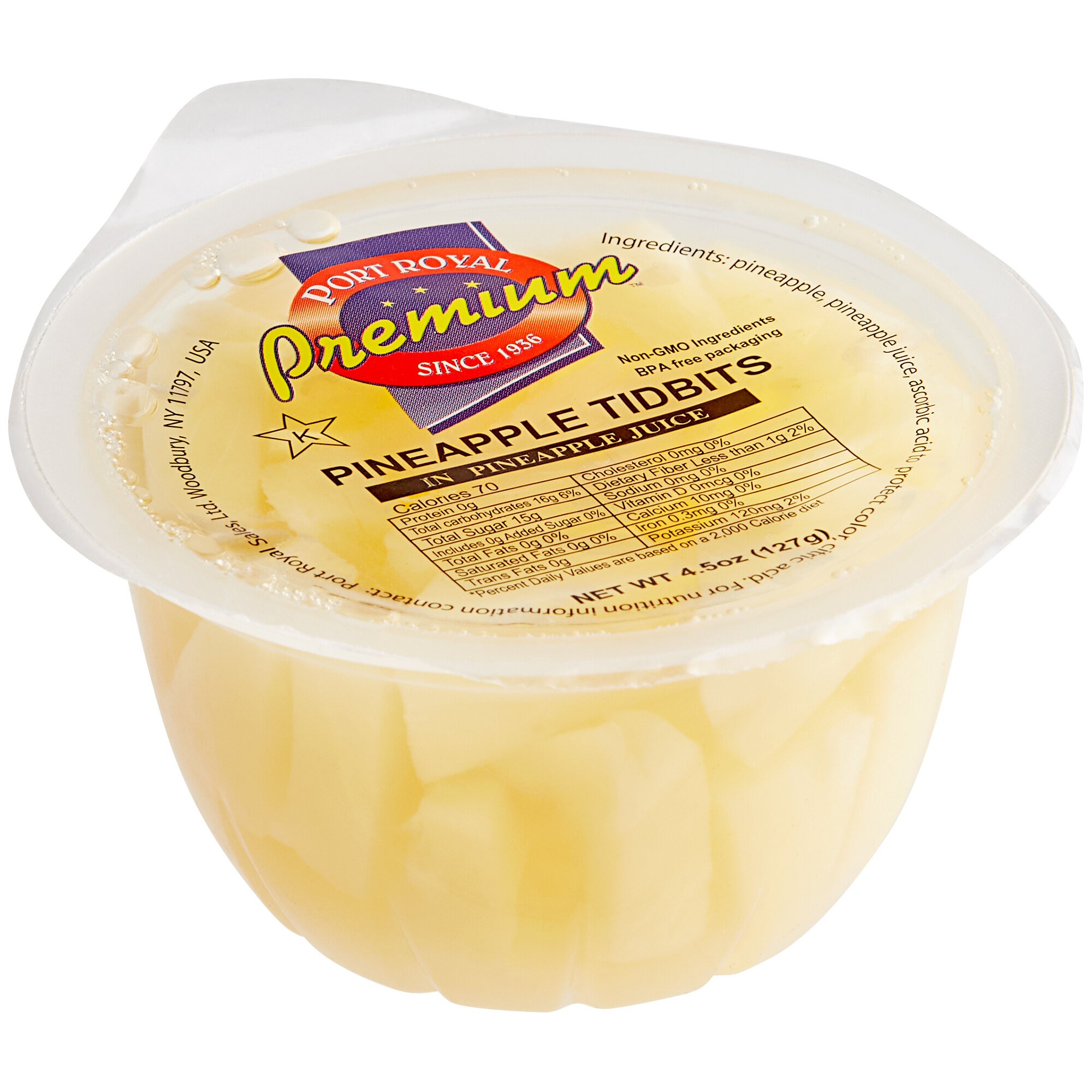 Premium Pineapple Tidbits in Natural Juice 4.5 oz. Cups - 96/Case