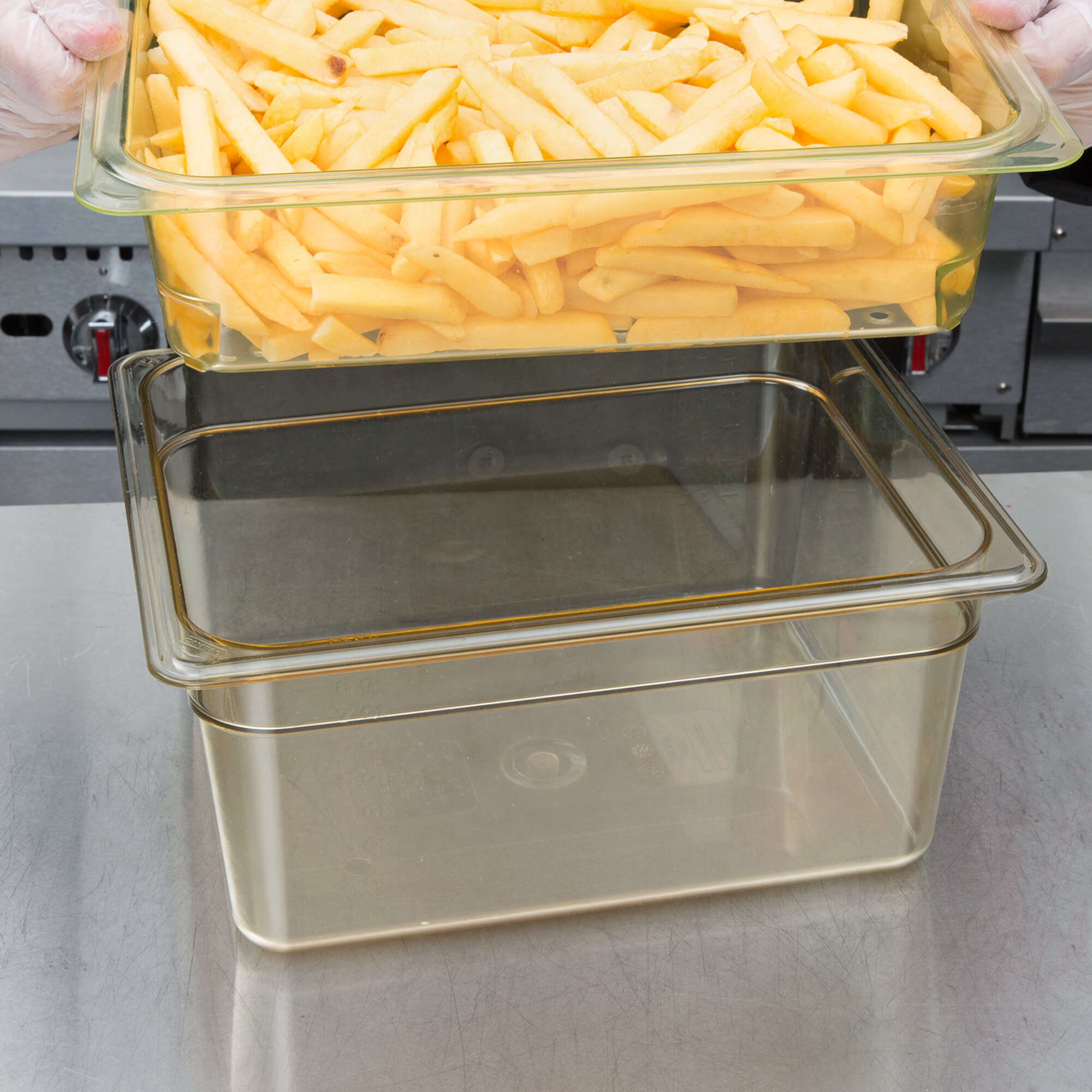 Cambro 26HP150 H-Pan™ 1/2 Size Amber High Heat Plastic Food Pan - 6" Deep