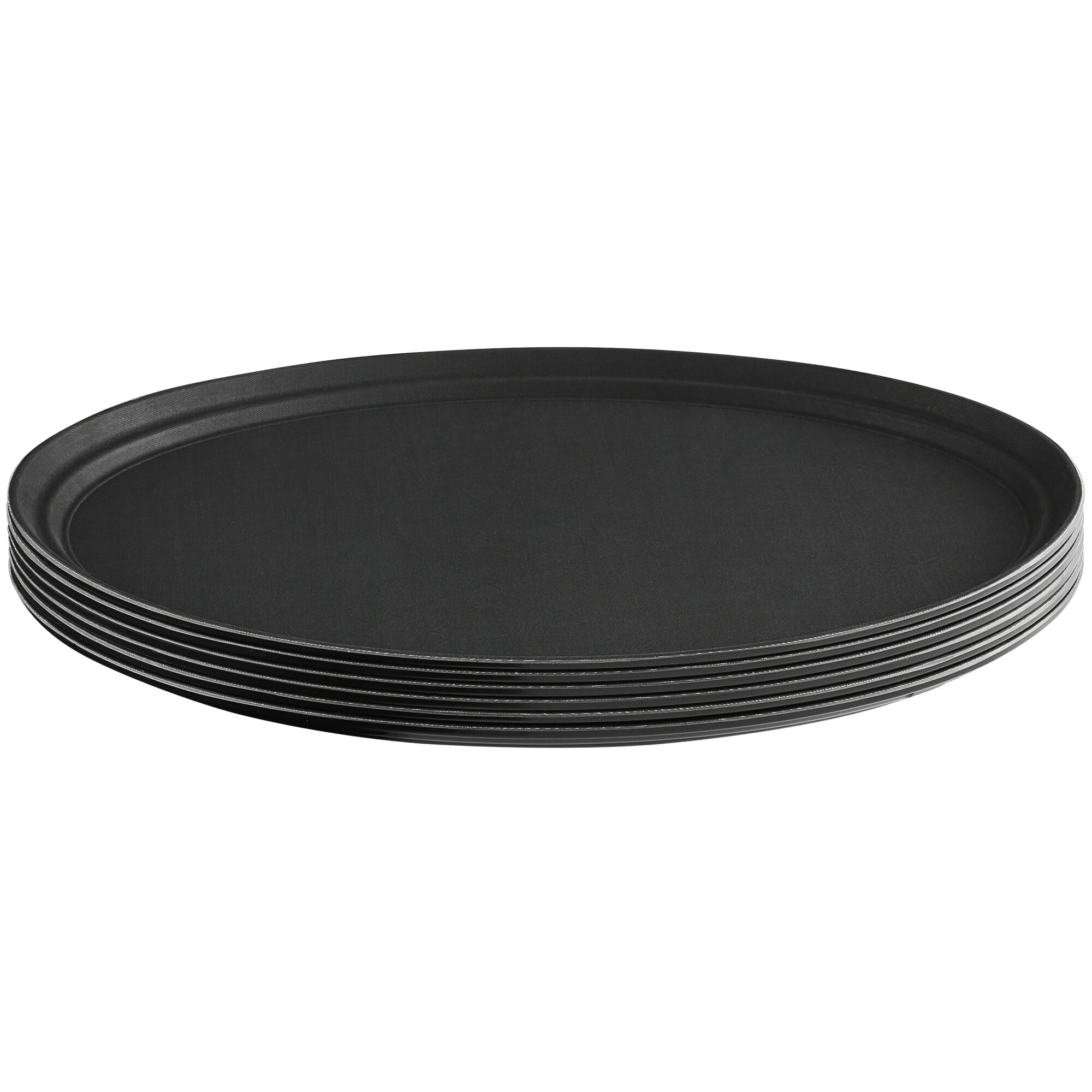 Choice Bulk Case 27" x 22" Black Oval Polypropylene Non-Skid Serving ...