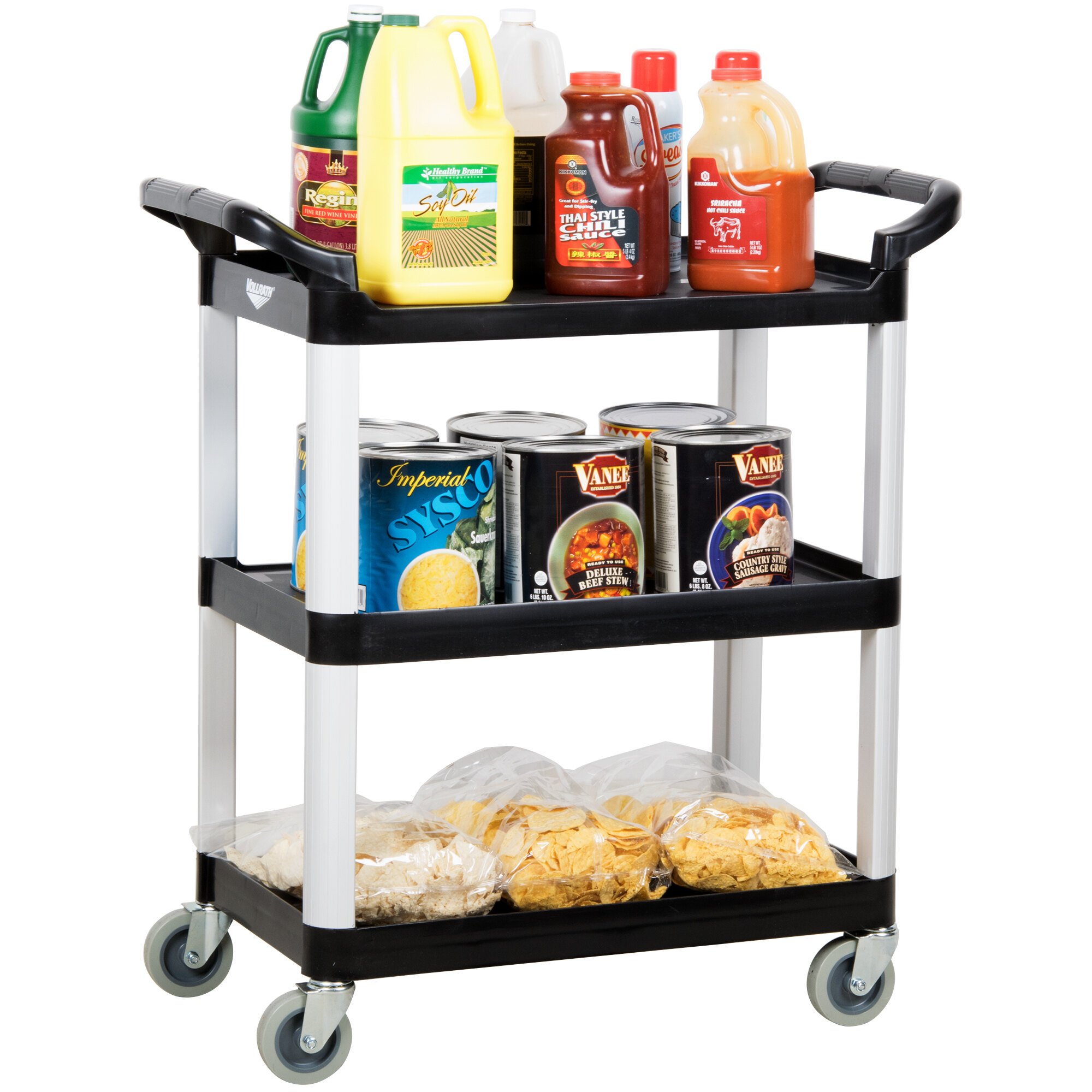 Vollrath 97007 Black Multi-Purpose Utility Cart with Three Shelves