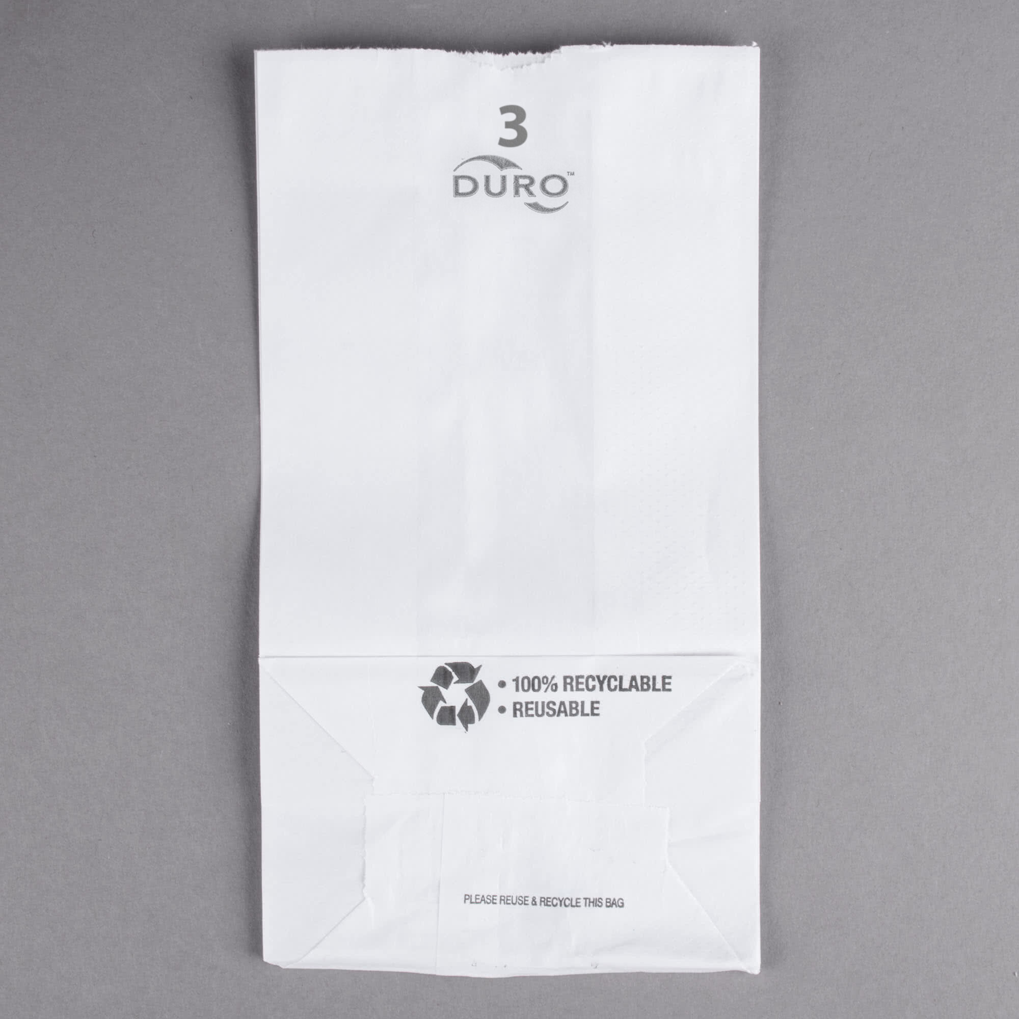 Duro 3 lb. White Paper Bag - 500/Bundle