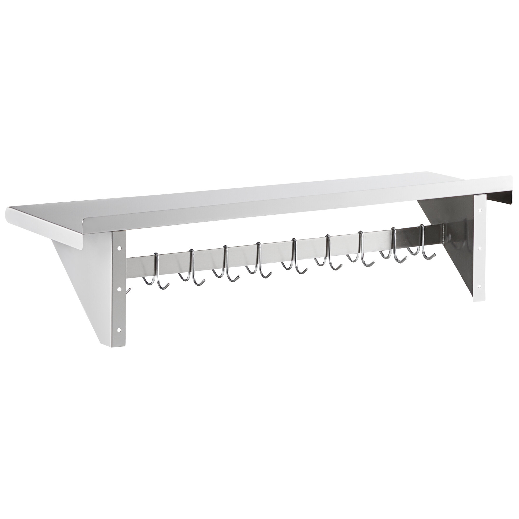 Regency 15" x 48" Stainless Steel Wall Mounted Pot Rack with Shelf and ...