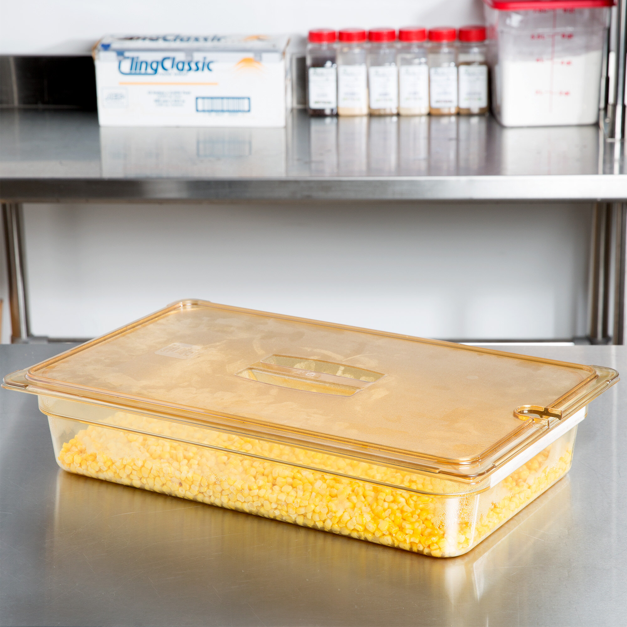Carlisle 10401B13 StorPlus Full Size Amber High Heat Plastic Food Pan ...