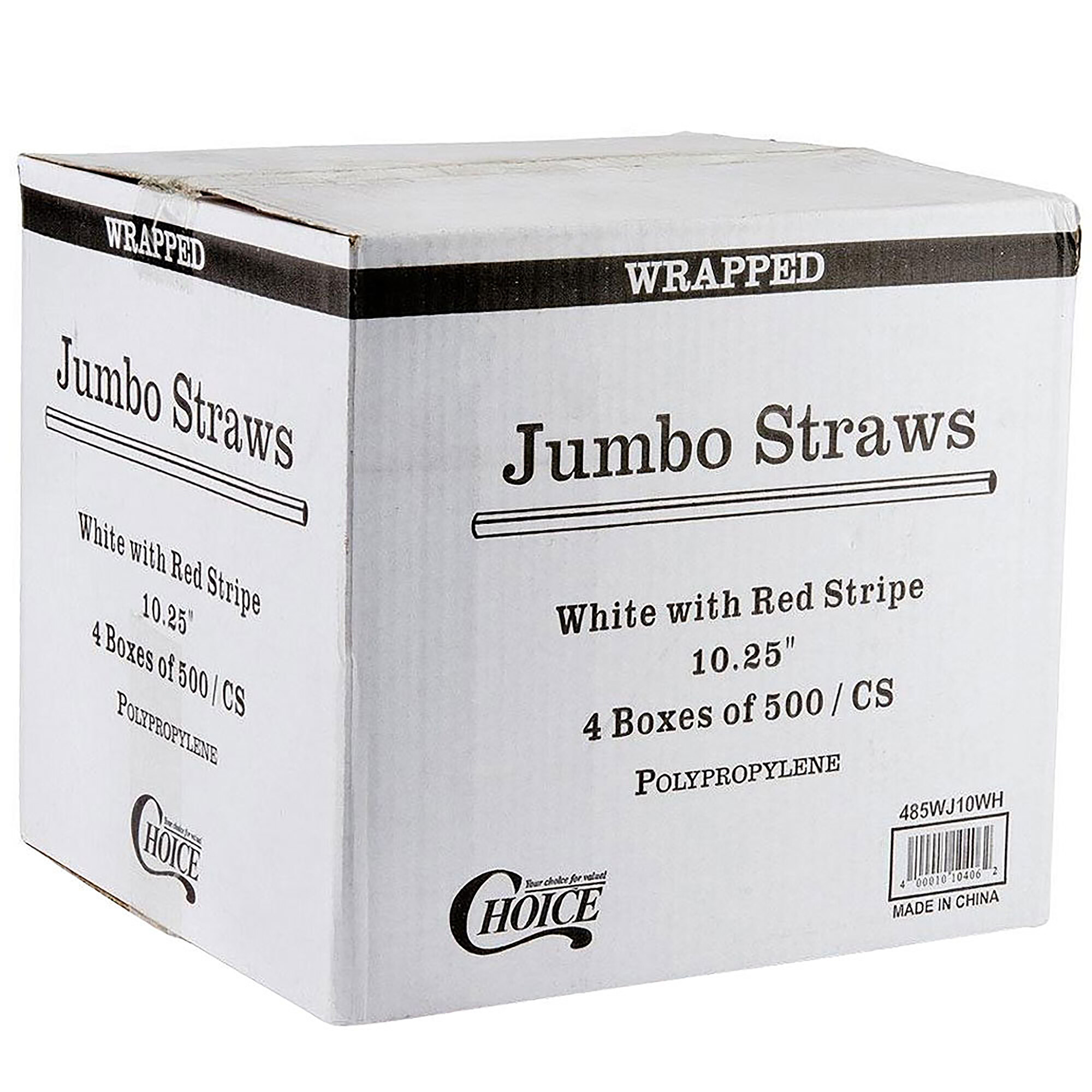 Choice 10 1/4" Jumbo Red and White Striped Wrapped Straw - 2000/Case