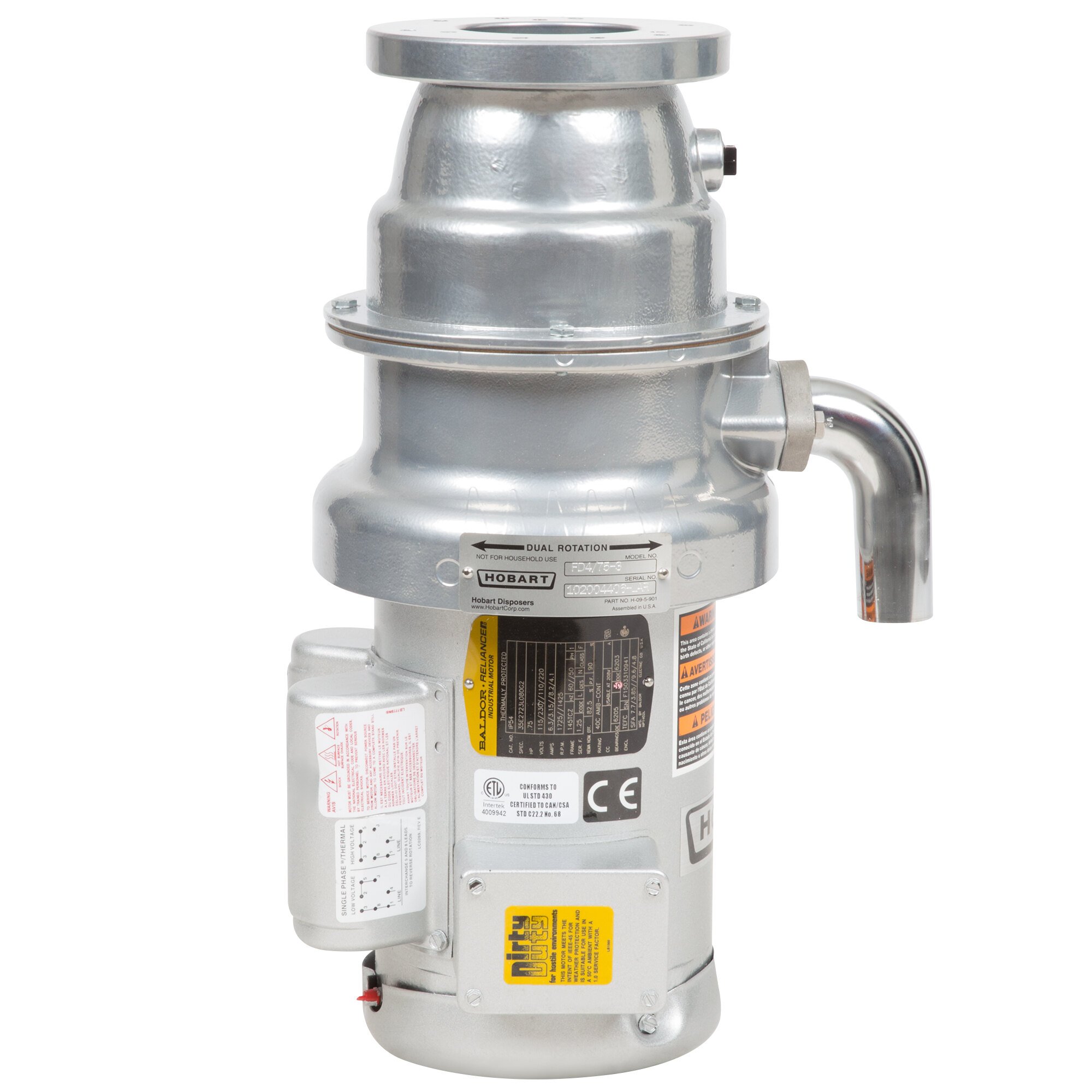 Hobart FD4/75-1 Commercial Garbage Disposer with Short Upper Housing ...