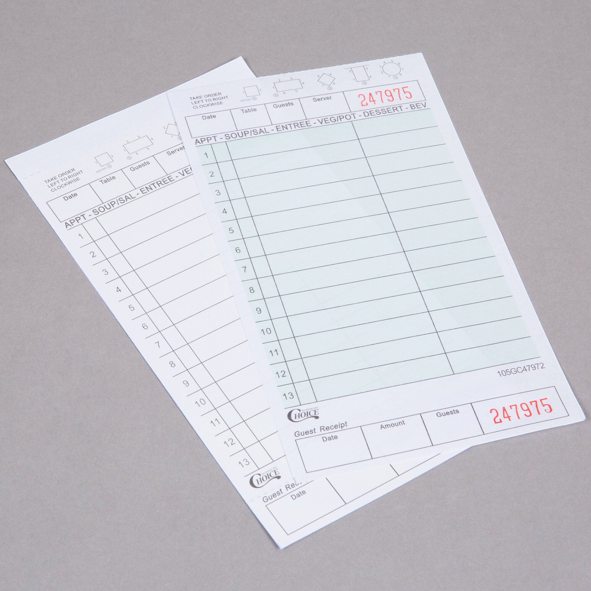 Choice 2 Part Green and White Carbonless Guest Check with Beverage ...
