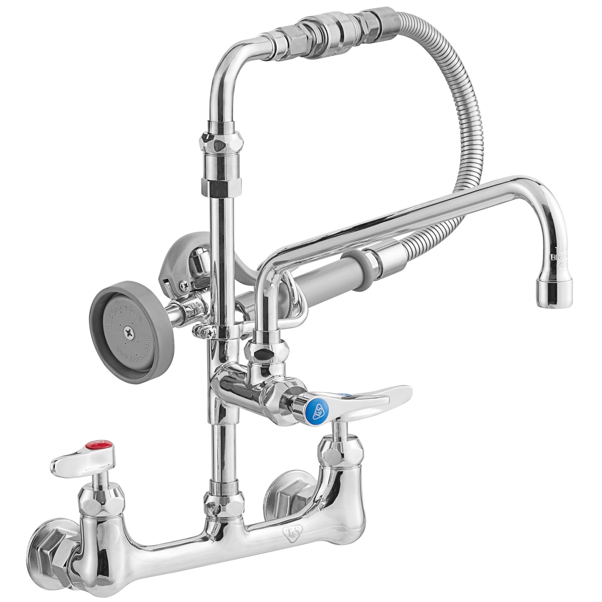 T&S B-0184 Wall Mounted Pre-Rinse Faucet with Adjustable 8" Centers, 20 ...
